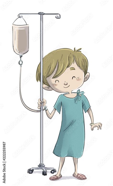 niño enfermo con bata de hospital Ilustrasi Stok Adobe Stock