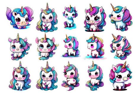 Kawaii Chibi Unicorn Sticker PNG Bundle Graphic By BDB Graphics