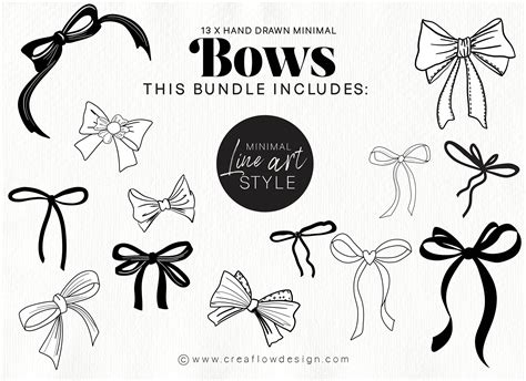 Hand Drawn Bows Line Art Black Bow Illustration Svg Bundle Minimal Wedding Bow Png Birthday