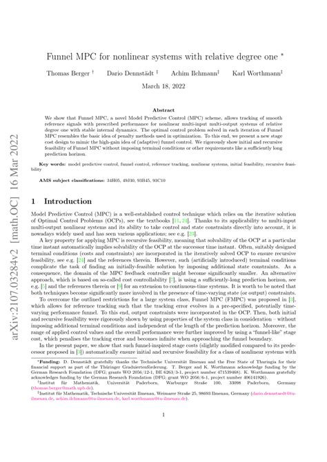 pdf funnel model predictive control for nonlinear systems with relative degree one