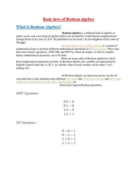 basic laws of boolean algebra pdf boolean algebra teaching mathematics