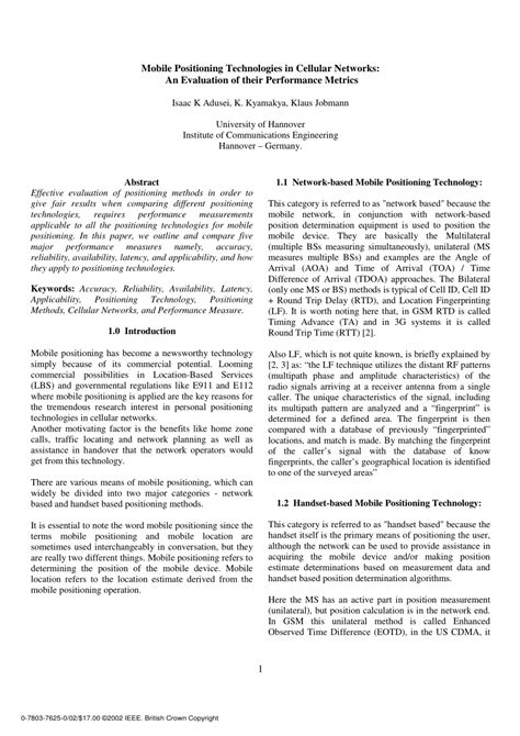 pdf mobile positioning technologies in cellular networks an