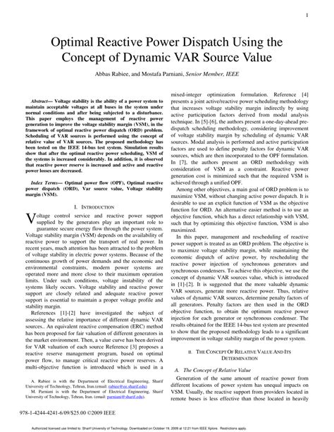 pdf optimal reactive power dispatch using the concept of dynamic var source value