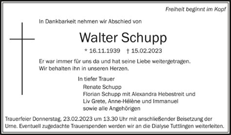 Traueranzeigen Von Walter Schupp Schwaebische De Trauerportal