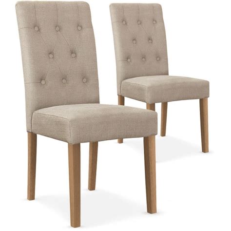 Lot de 2 Chaises Capitonnée Tissu Beige COSTA 3 SUISSES