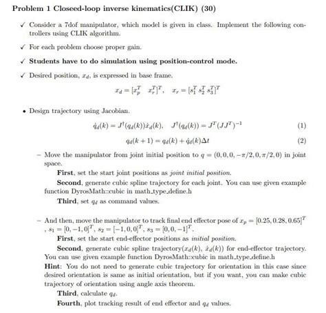 problem 1 closeed loop inverse kinematics clik 30