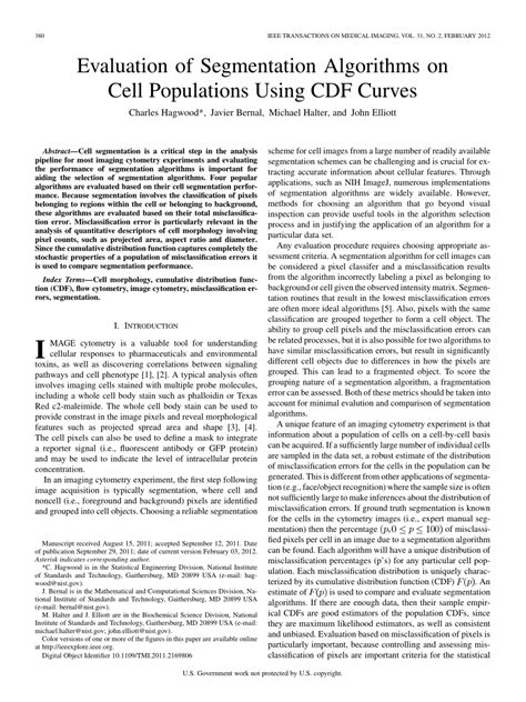 pdf evaluation of segmentation algorithms on cell populations using cdf curves