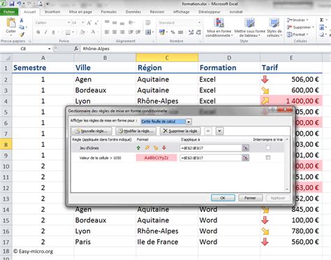 Easy Micro EXCEL BASE Mise En Forme Conditionnelle Formations