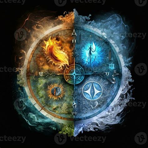 Four Elements Compass Generative AI Colorful Magical Fantasy Compass