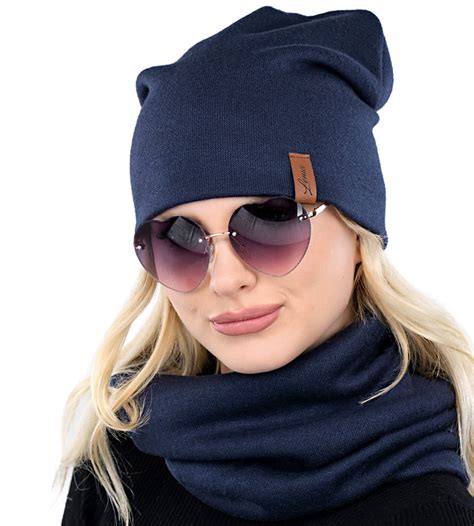 Czapka I Komin Damski Komplet Wiosenny Jesienny Granatowy Clara
