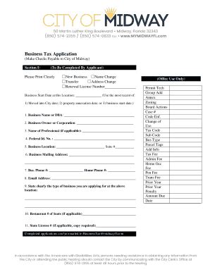 Fillable Online Business Tax Receipt Application PDF Opens A