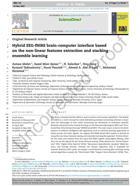 pdf hybrid eeg fnirs brain computer interface based on the non linear features extraction and
