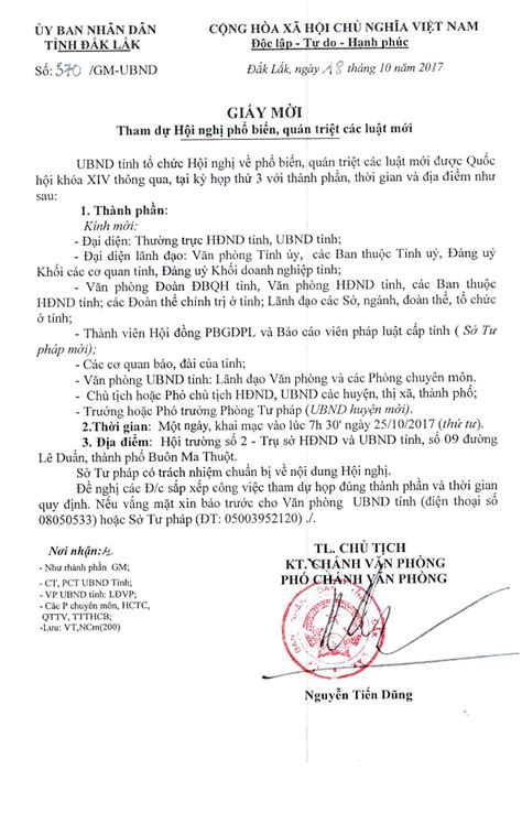 Giấy mời tham dự Hội nghị phổ biến quán triệt các luật mới