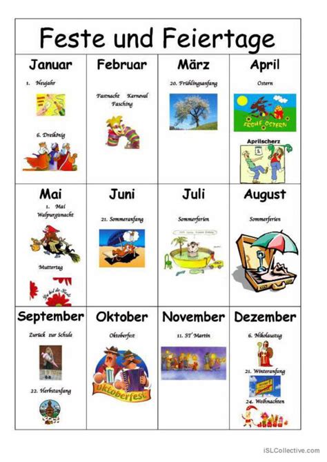 Feste und Feiertage allgemeine Deutsch DAF Arbeitsblätter pdf doc