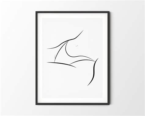 One Line Nude Sketch Naked Woman Illustration Female Nudity Drawing