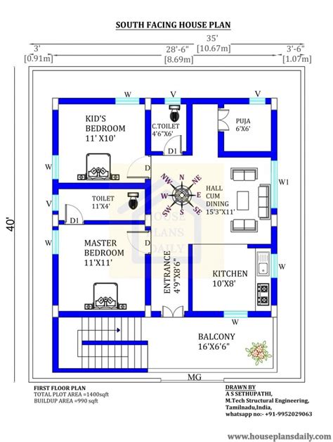Bhk Floor Plan Sqft House Plan South Facing Plan House