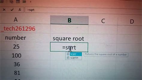 use of sqrt functio in excel sqrt functions youtube