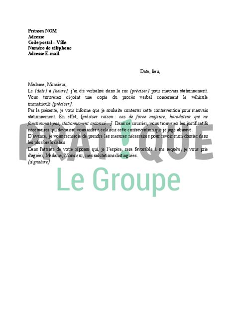 Lettre Pour Contester Un Pv De Stationnement Pratique Fr