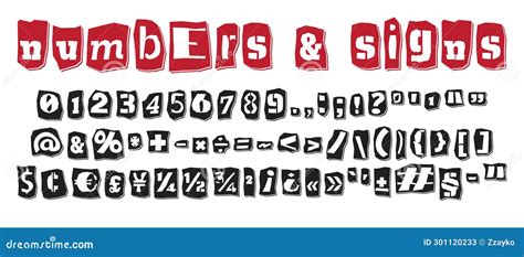 Ransom Collage Style Stencil Black And Red Letters Numbers And