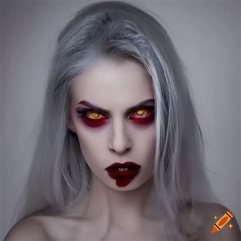 Art Of A Stunning Vampire Woman With White Hair And Red Eyes On Craiyon