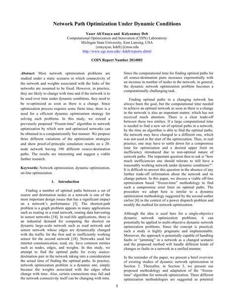 pdf network path optimization under dynamic conditions