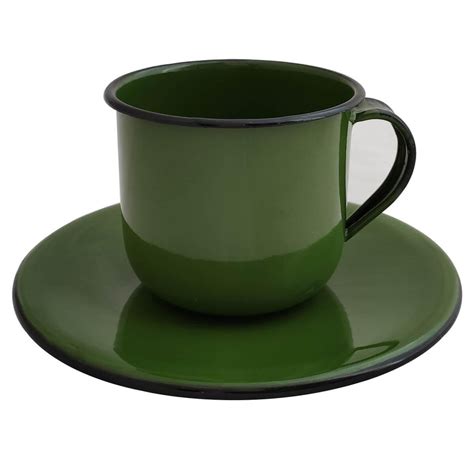 Caneca Esmaltada Xícara Pires Para Chá Café 180ml Verde Pão de Açúcar