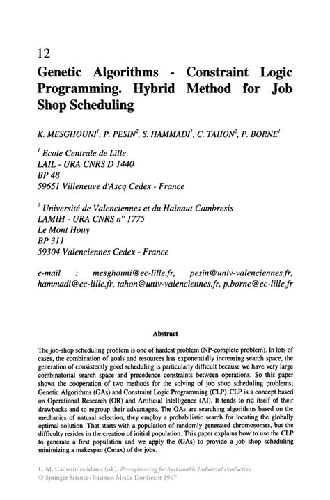 pdf genetic algorithms — constraint logic programming hybrid method for job shop scheduling