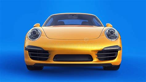 Yellow Porsche 911 Three Dimensional Raster Illustration On A Blue
