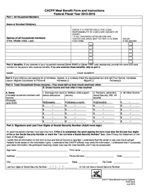 Fillable Online CACFP Meal Benefit Form And Instructions Federal Fiscal