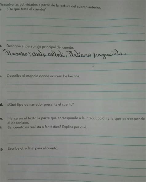 Resuelve Las Actividades A Partir De La Lectura Del Cuento Anterior A