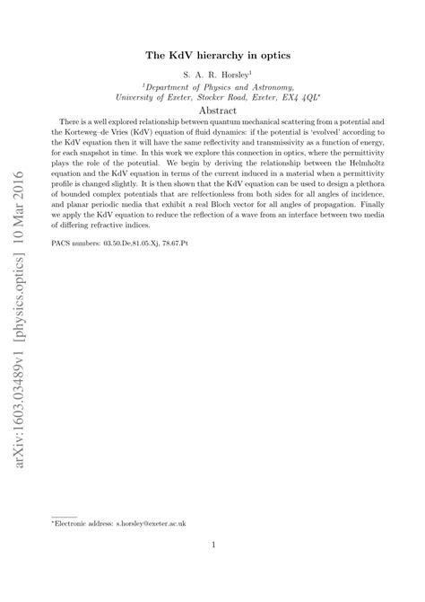 pdf the kdv hierarchy in optics