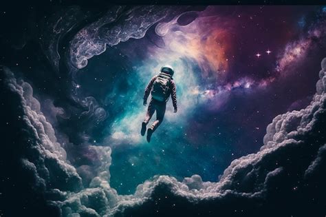 Un Astronauta Flotando En El Espacio Con Nubes Y Estrellas Foto Premium