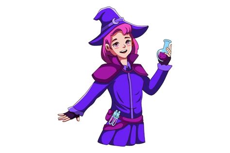 Ilustra O De Personagem Fofa De Bruxa De Halloween Vetor Premium