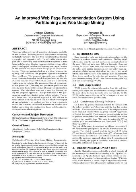 pdf an improved web page recommendation system using partitioning and web usage mining