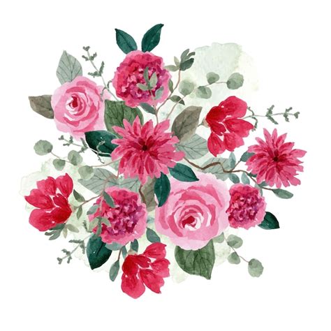 Buquê de aquarela floral rosa vermelho Vetor Premium