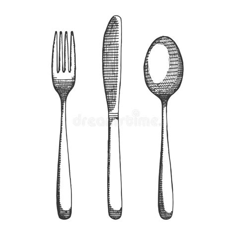 Fork Knife Spoon Hand Drawing Sketch Set Stock Illustrations 1 069