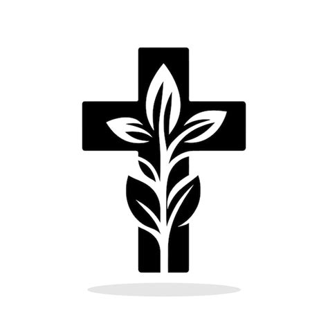 Icono de cruz cristiana símbolo negro de cruz cristiana con planta y
