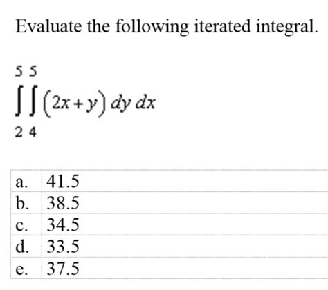 solved evaluate the following iterated integral integral