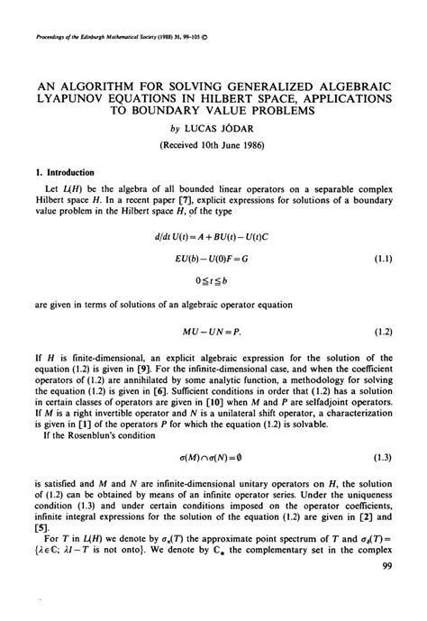 pdf an algorithm for solving generalized algebraic lyapunov equations in hilbert space