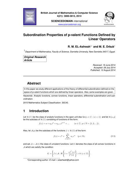 pdf subordination properties of p valent functions defined by linear operators