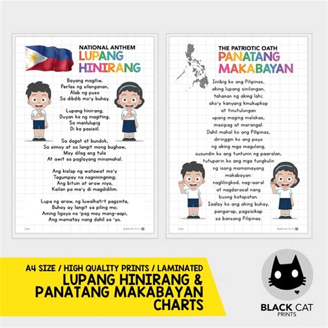 Lupang Hinirang Panatang Makabayan Educational Chart Poster A4 Size