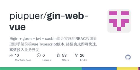 github piupuer gin web vue 由gin gorm jwt casbin组合实现的rbac权限管理脚手架前端vue typescript版本