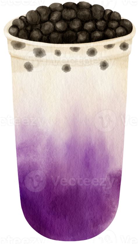 Taro Milk Bubble Tea Watercolor Illustration Png