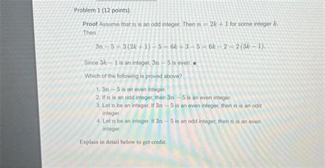 solved proof assume that n is an odd integer then n 2k 1