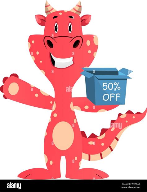 Red Dragon Is Holding Discount Box Illustration Vector On White