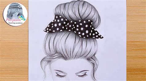 How To Draw Hair Bun With A Beautiful Bow Easy Drawing Ideas A Girl With A Messy Bun Hair