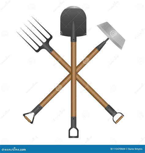 Garden Tools Mini Set Shovel Rake And Hoe Vector Illustration Stock
