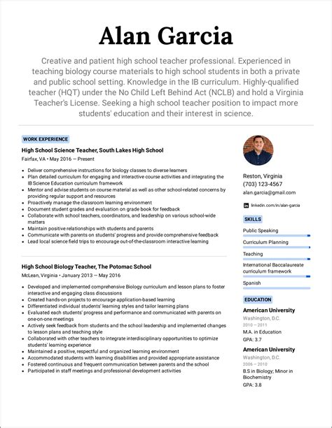 High School Teachers Resume Samples Resume Example Gallery