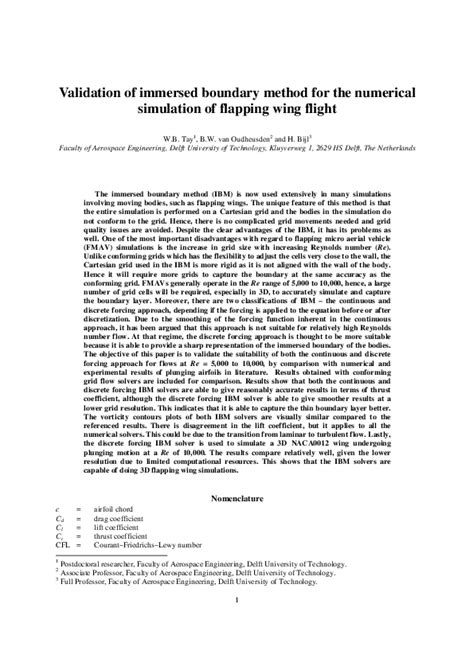 pdf validation of immersed boundary method for the numerical simulation of flapping wing
