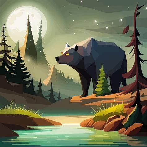 Premium Vector Grizzly Bear Standing By River Vibrant Art For
